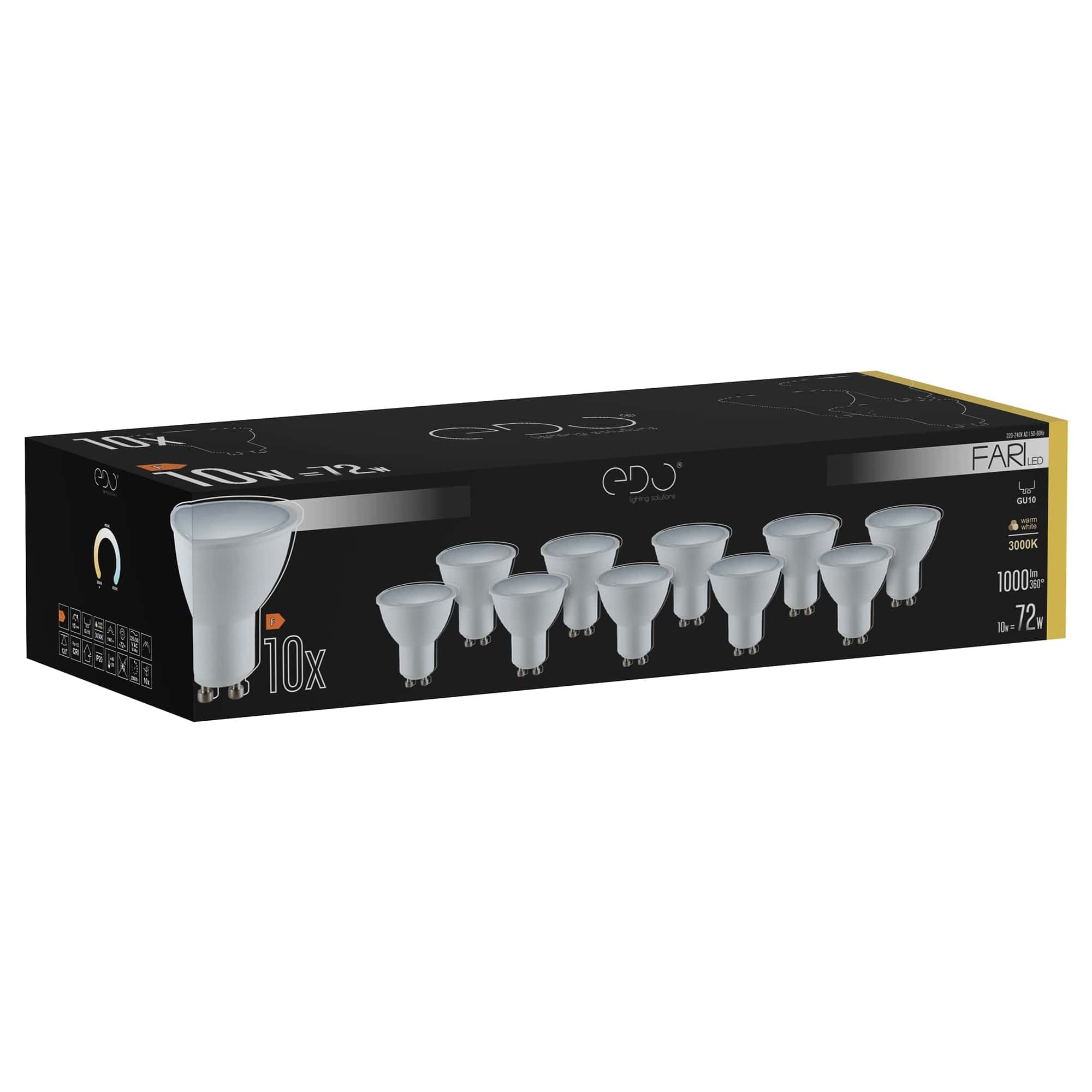 Zestaw żarówek 10x FARI LED GU10 10W 3000K ciepła WW 1000lm 120st EDO ...