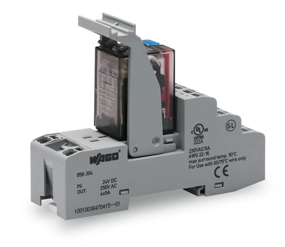 Przekaźnik przemysłowy 4P 5A 24V DC na podstawce AgCe 858-304 WAGO - Epstryk